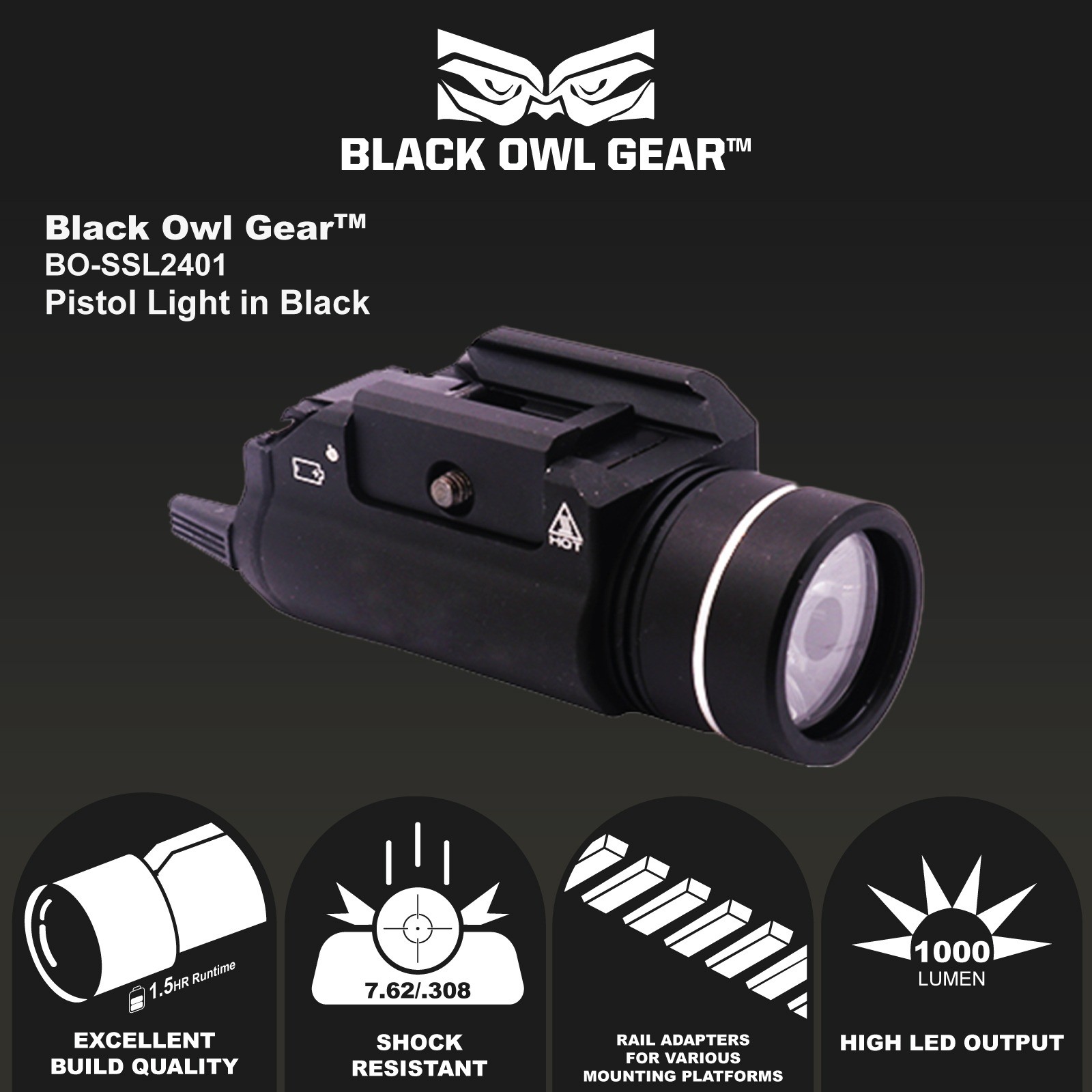 Black Owl Gear(BOG) SSL2401 Pistol Light (Black) - BOG - Light / Laser ...